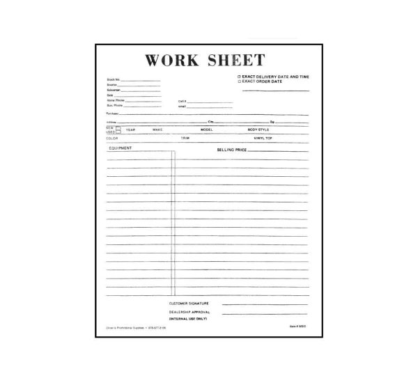 Worksheet-200pk – Car dealer supplies | Massachusetts | Oliveri's ...